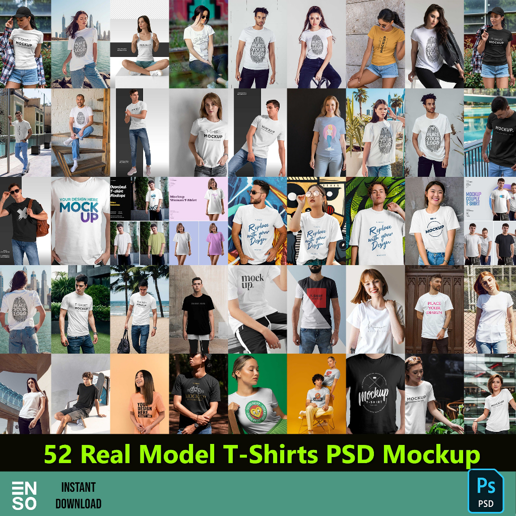 PSD Real Model T-shirts Mockup 52 Bundle Design | Editable Design ...