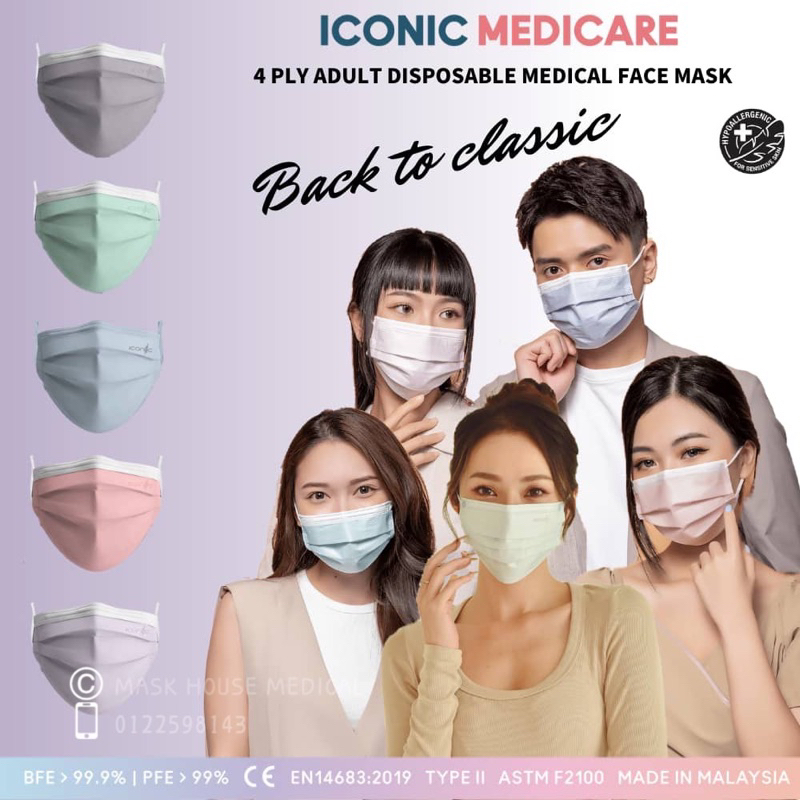 ICONIC MEDICARE [BACK TO CLASSIC] ADULT 4 PLY MEDICAL DISPOSABLE FACE ...