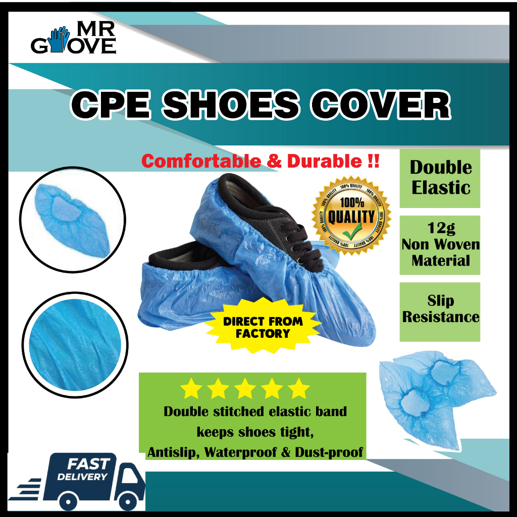 Disposable CPE Shoes Cover 100pcs Tebal (Non Slip & Waterproof ...