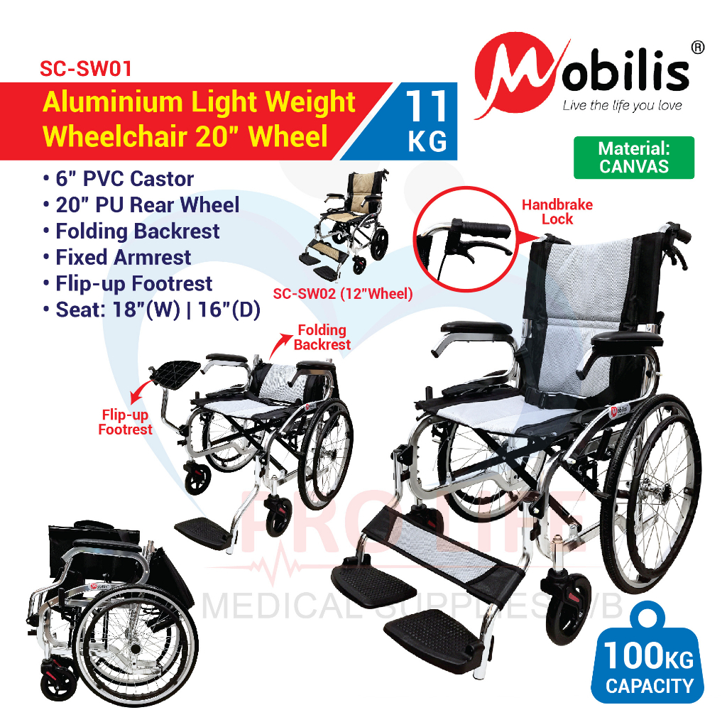 Mobilis Aluminium Light Weight Wheelchair (20” Wheel / 12” Wheel)(SC ...