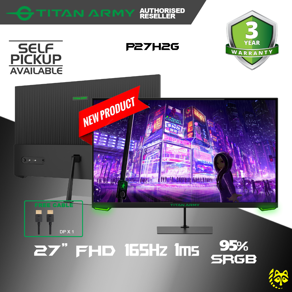 TITAN ARMY 27” Slim VA 165Hz 1ms Flat ELED Gaming Monitor (P27H2G)-FHD ...