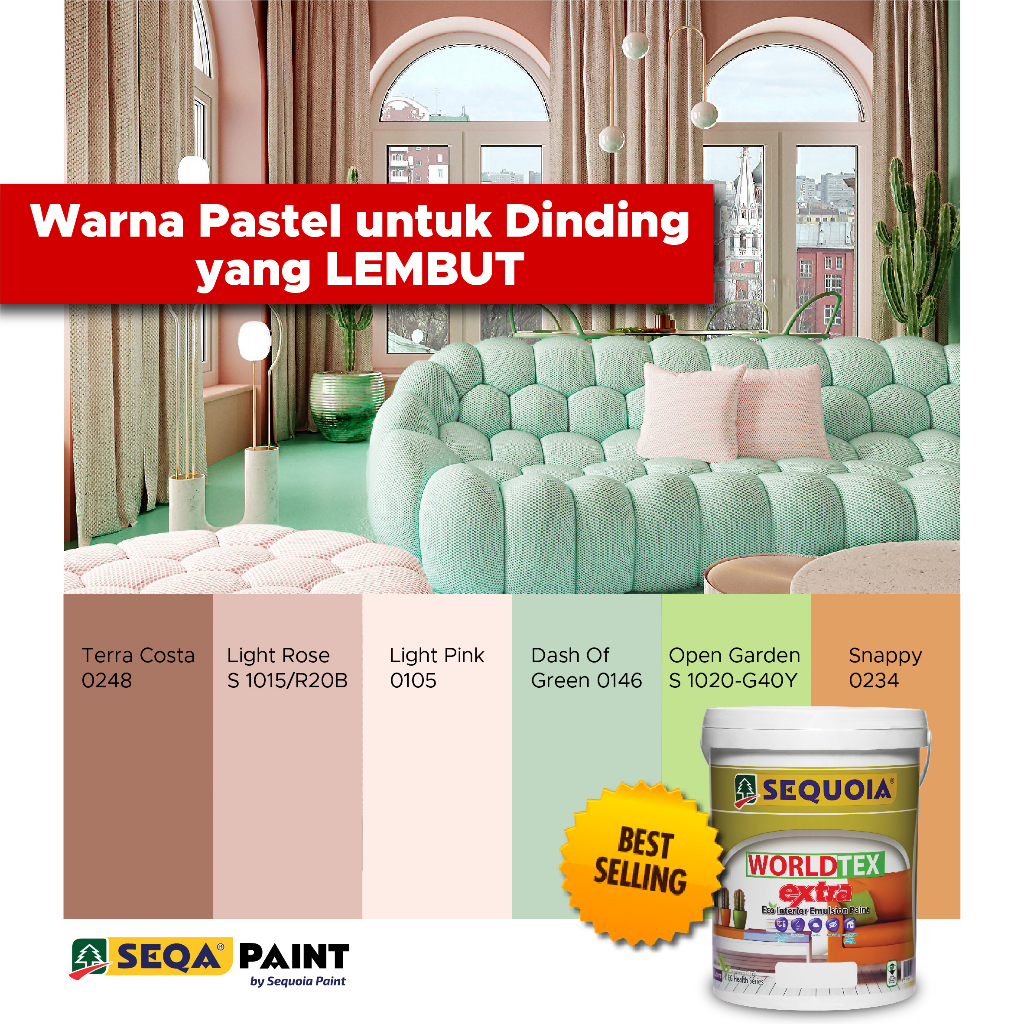 Cat Warna Pastel untuk Dinding yang Lembut 📌 5L Seqa Worldtex Extra 💢 ...