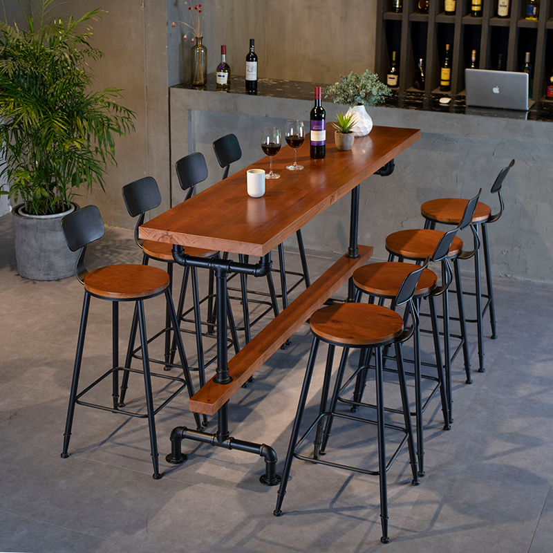 Loft Bar Table Set Meja Bar Set Solid Wood Table With Strong Steel High ...