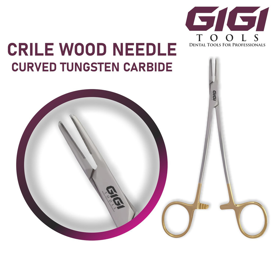 GIGI Tools Dental Needle Holder Curved Crile Wood TC Gold Stainless ...
