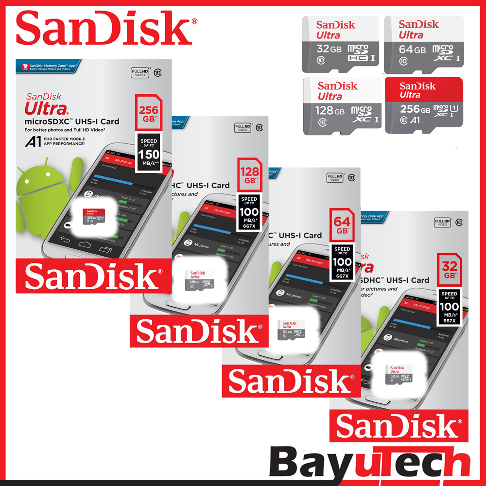 SanDisk Ultra / A1 Ultra 128GB/64GB/32GB/16GB Micro SD Memory Card ...