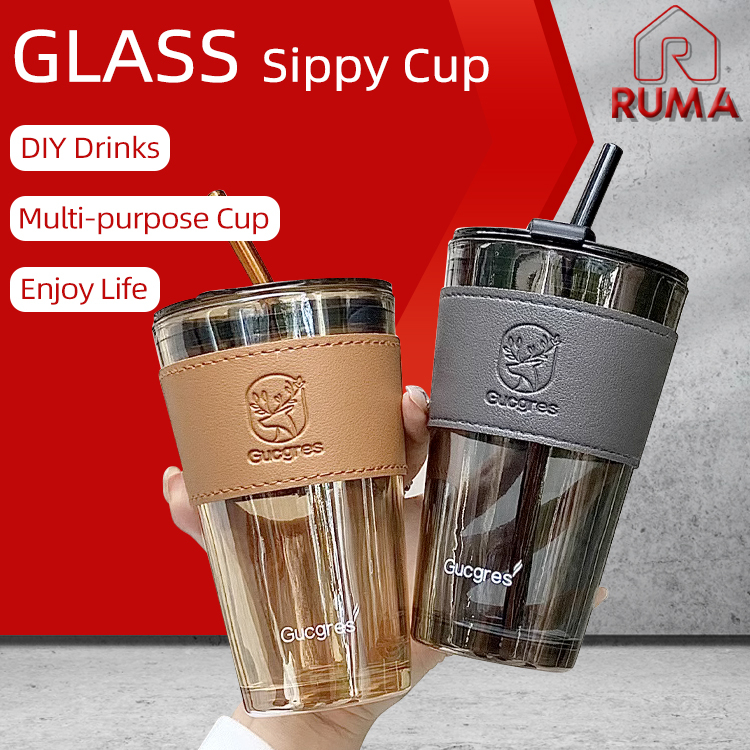 【Fast Ship】Glass Cup With Straw Water Cup Home Drinking Water Fairy Cup ...