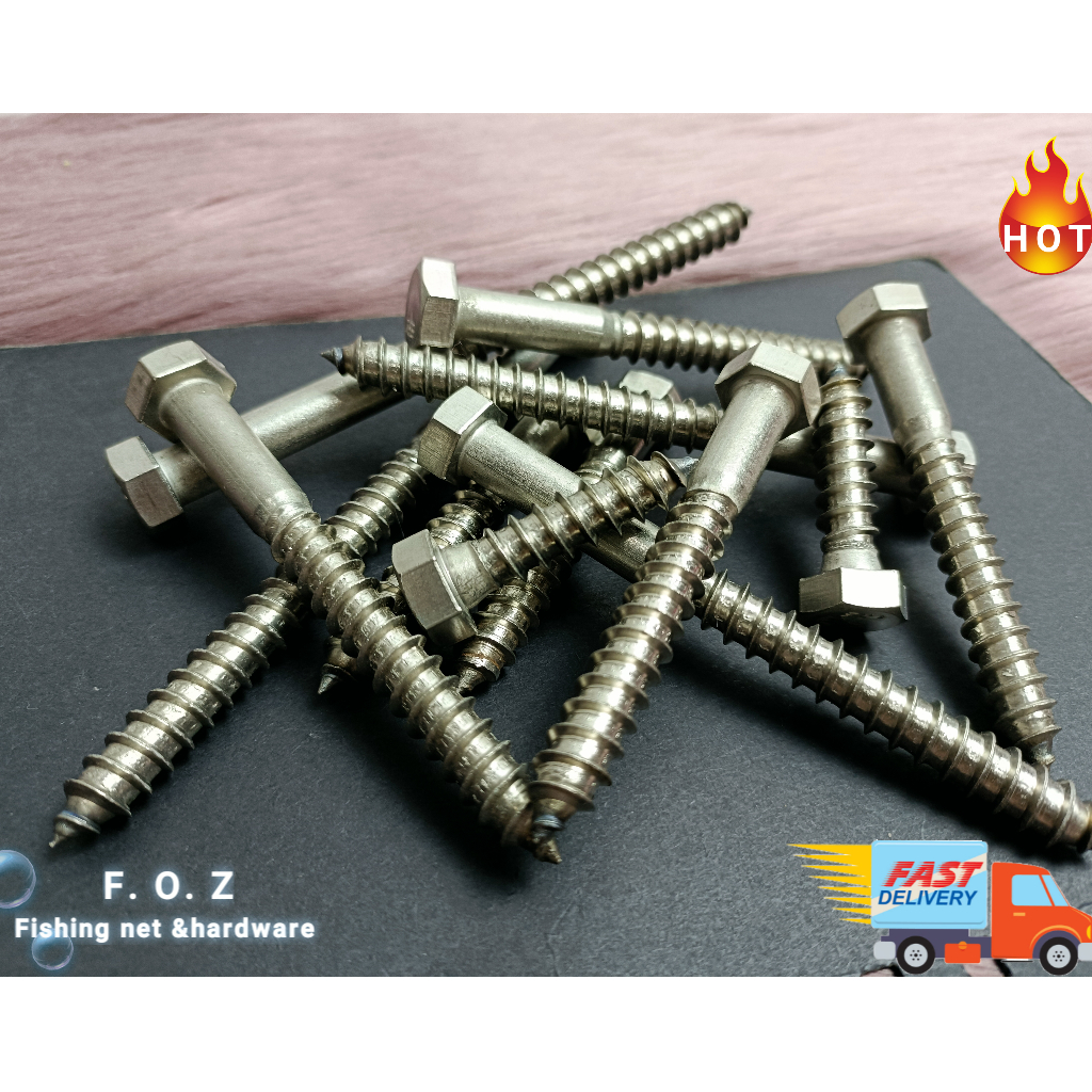 Zinc Plated Steel Hex Head Self Tapping Wood Screw | Skru Kayu | Shopee ...