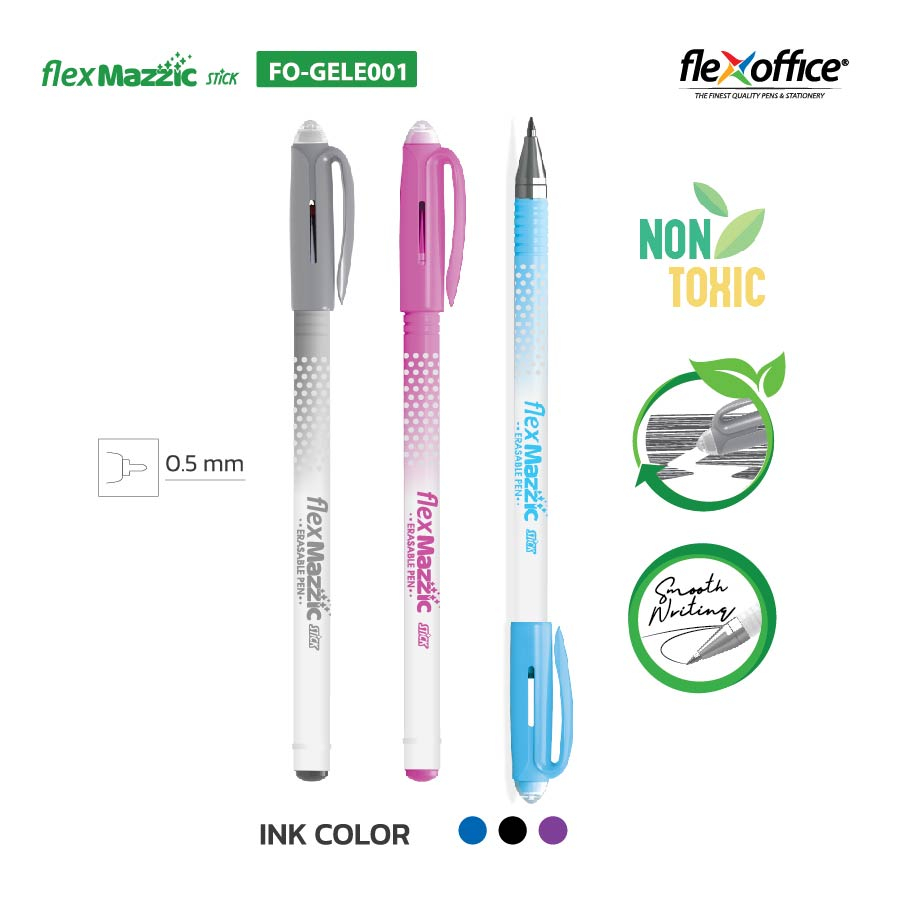 FlexOffice FlexMazzic 0.5 Erasable Stick Gel Pen - Black/Blue/Purple (1 ...