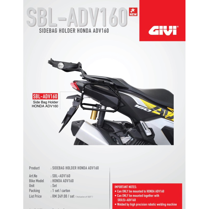 GIVI HONDA ADV160 SIDE BAG HOLDER SET SBL-ADV160 SIDEB BOX HOLDER ...