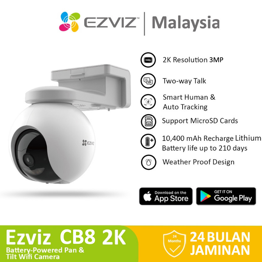 Ezviz CB8 3MP 2K Smart CCTV Outdoor IP Cam Rechargeable Battery ...