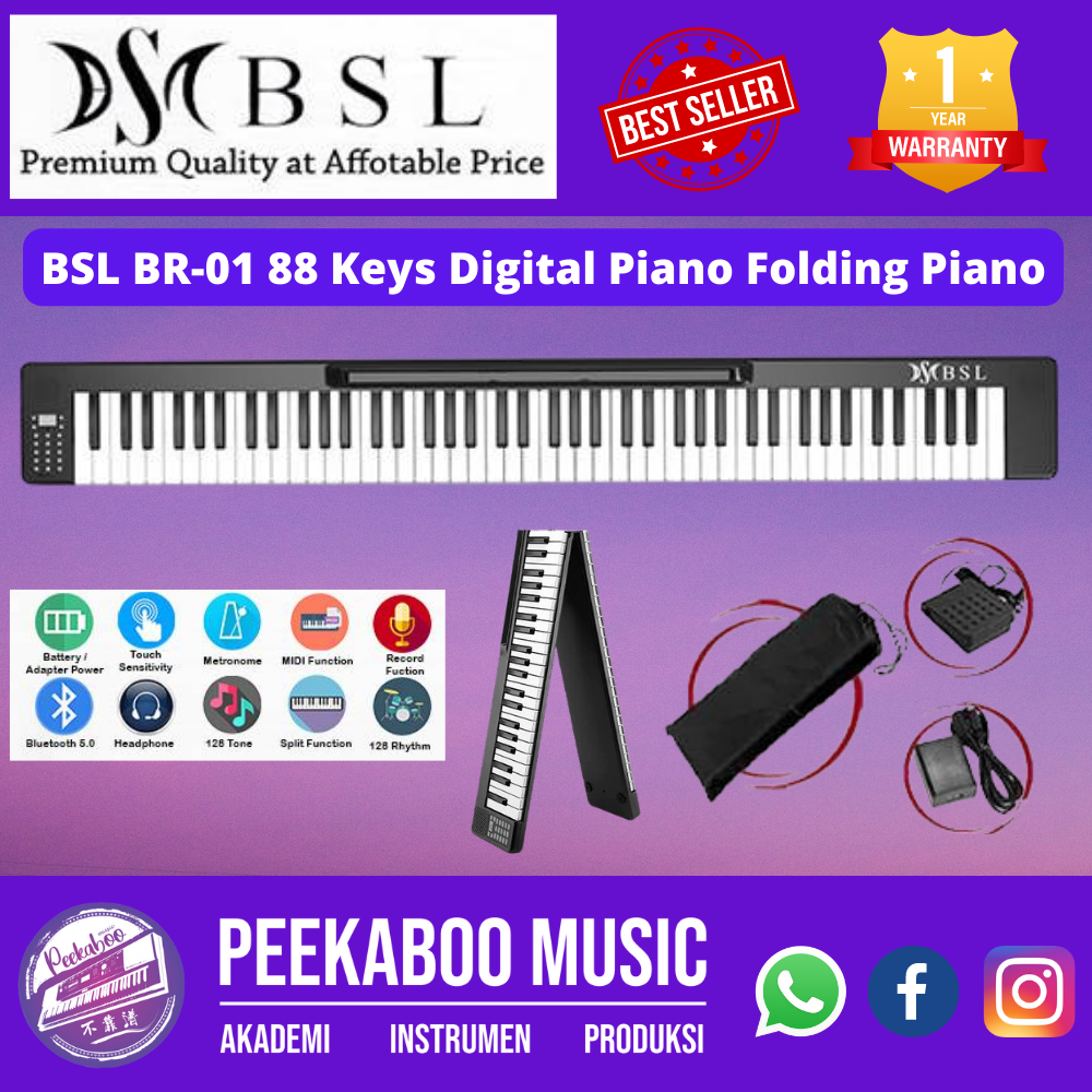 BSL BR-01 88 Keys Foldable Digital Piano with Touch Sensitivity ...