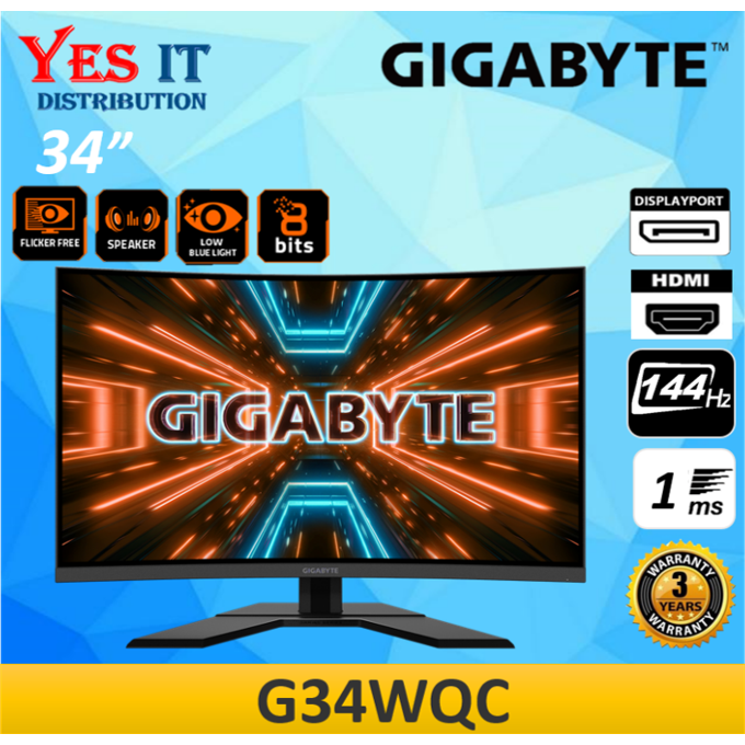 Gigabyte 34'' G34WQC QHD Curved VA Gaming Monitor (144hz, 1ms, HDMI, DP ...