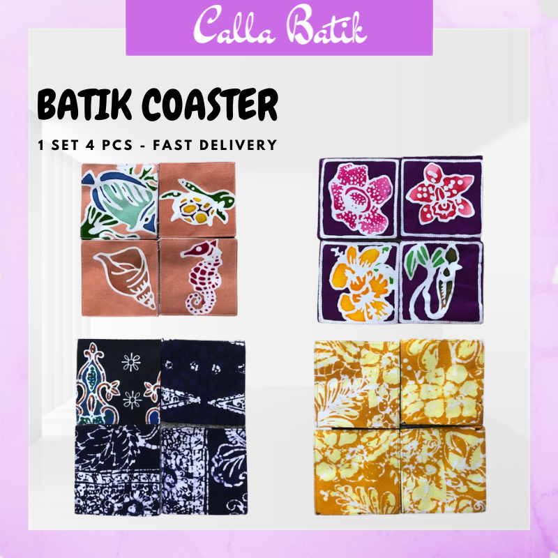 Batik Cotton Cup Coaster Set Handmade Hand-Drawn Block Batik Lukis Kain ...