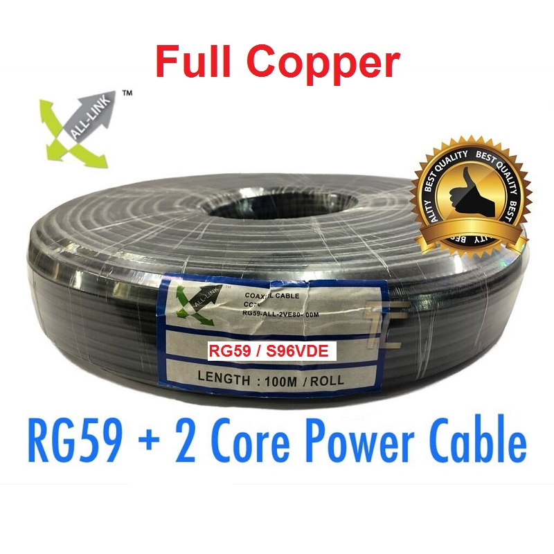 50m / 100m All-Link S96 RG59 + VDE Full Copper Coaxial Cable For CCTV ...