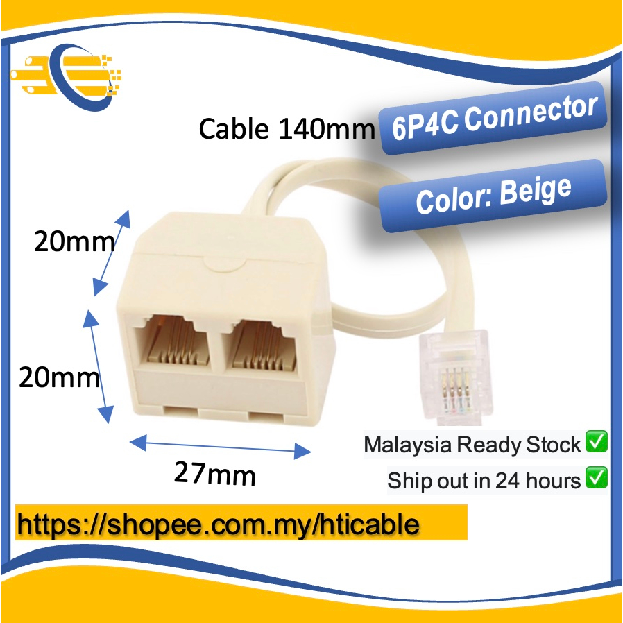 Tm Telephone 1 To 2 Splitter Rj11 Male To Dual Female Phone Jack Socket Extension Adaptor