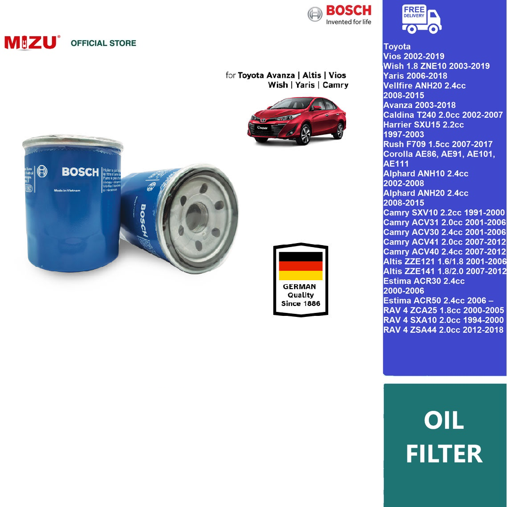 MIZU Bosch Oil Filter YZZE1 - Toyota Corolla, Altis, Camry , Avanza ...
