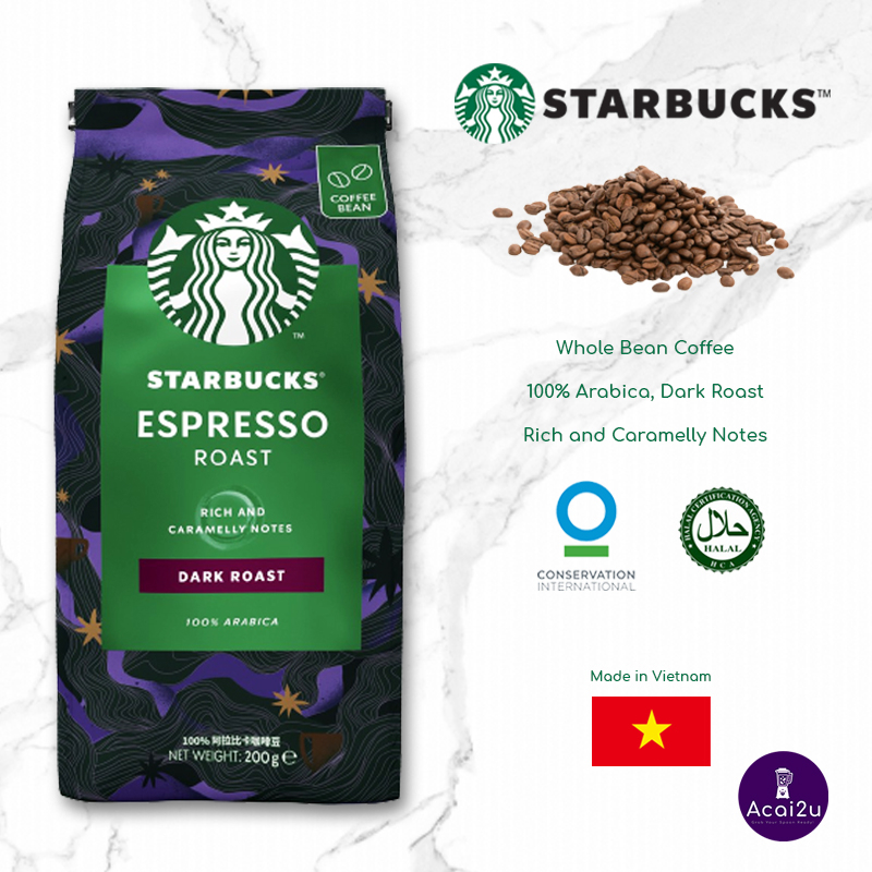 Starbucks Espresso Roast Dark Roast Whole Bean Coffee, 200g, 100% ...