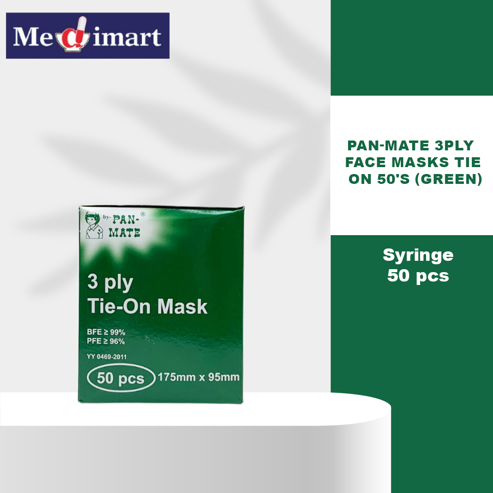 PAN-MATE 3PLY FACE MASKS TIE ON 50'S (GREEN) | Shopee Malaysia