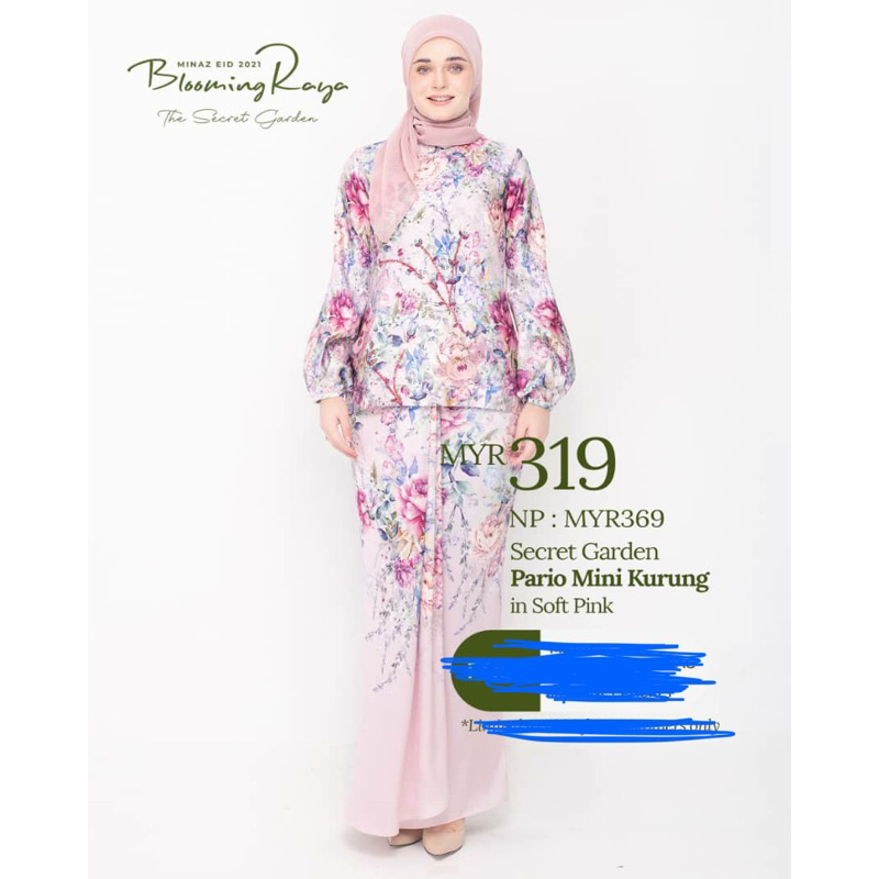 minaz secret garden pario mini kurung in soft pink preloved size XS ...