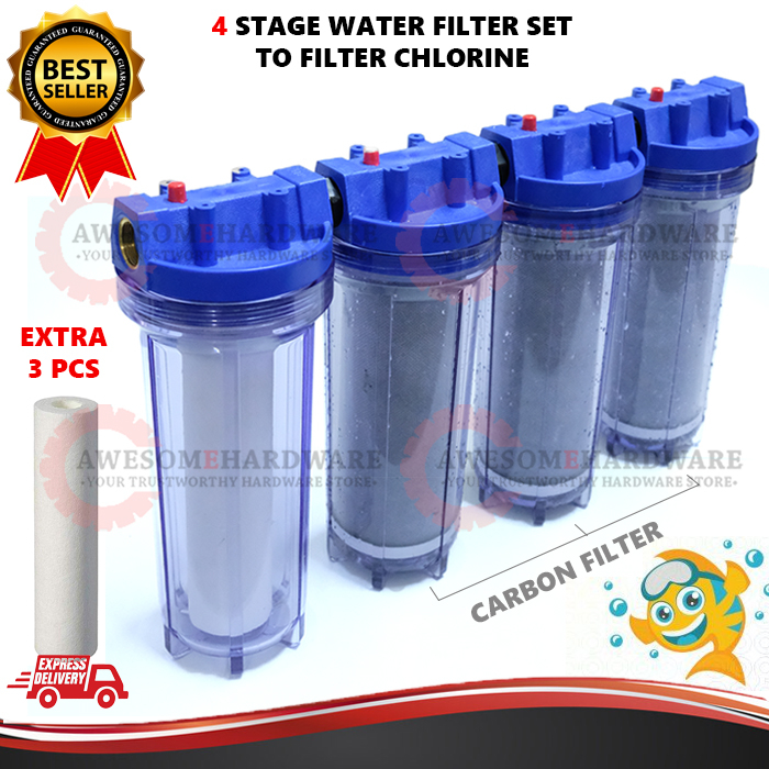 (REDUCE CHLORINE) 4 STAGE WATER FILTER SYSTEM WITH PREMIUM ACTIVATED ...