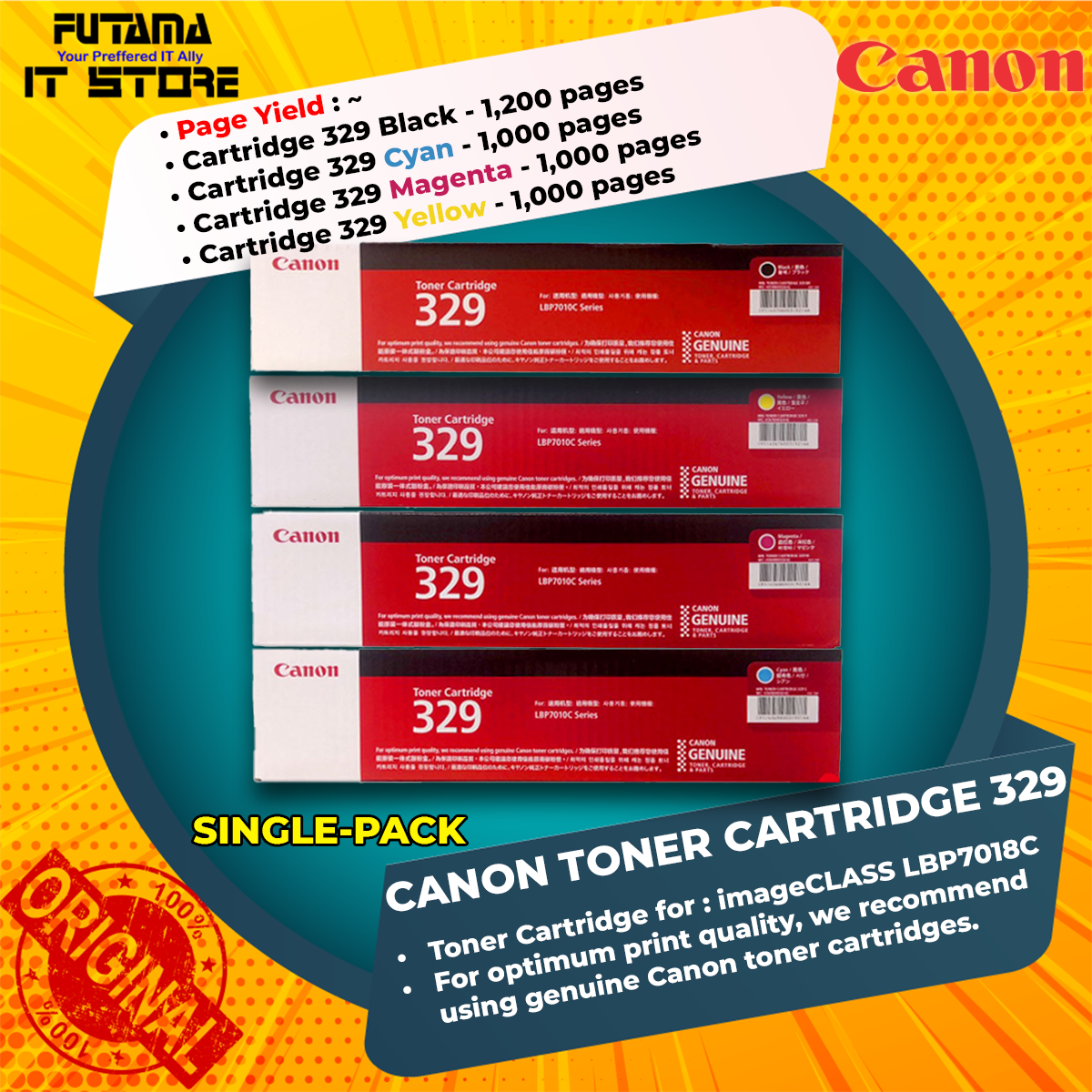 Canon 329 Toner Cartridge for LBP7018C (Black/Cyan/Magenta/Yellow ...
