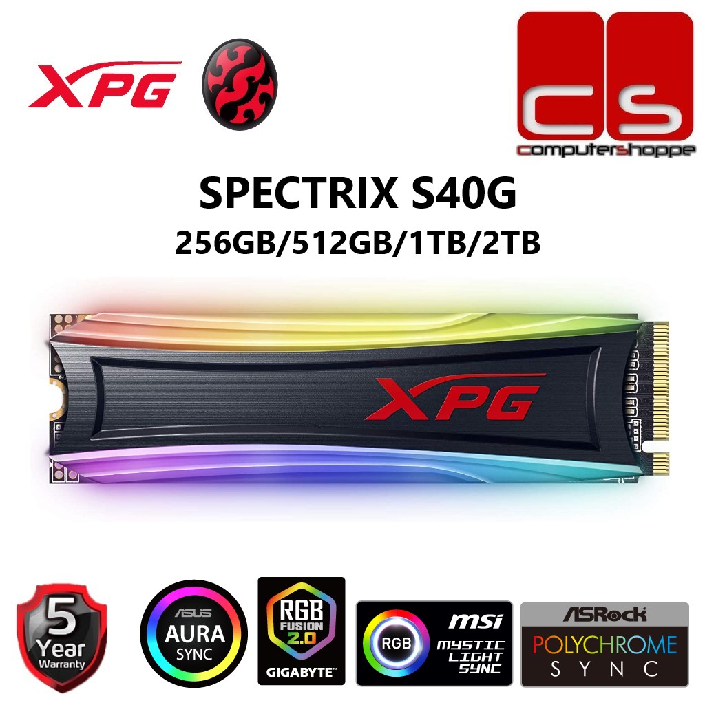 Adata XPG SPECTRIX S40G RGB PCIe Gen3x4 M.2 2280 SSD - 256GB/512GB/1TB/2TB | Shopee Malaysia
