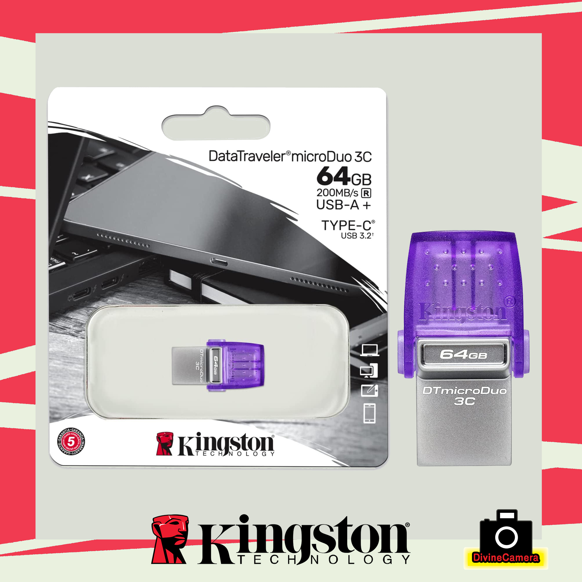 Kingston DataTraveler microDuo 3C USB Flash Drive USB Type-C and Type-A Flash Drive (64GB/128GB ...