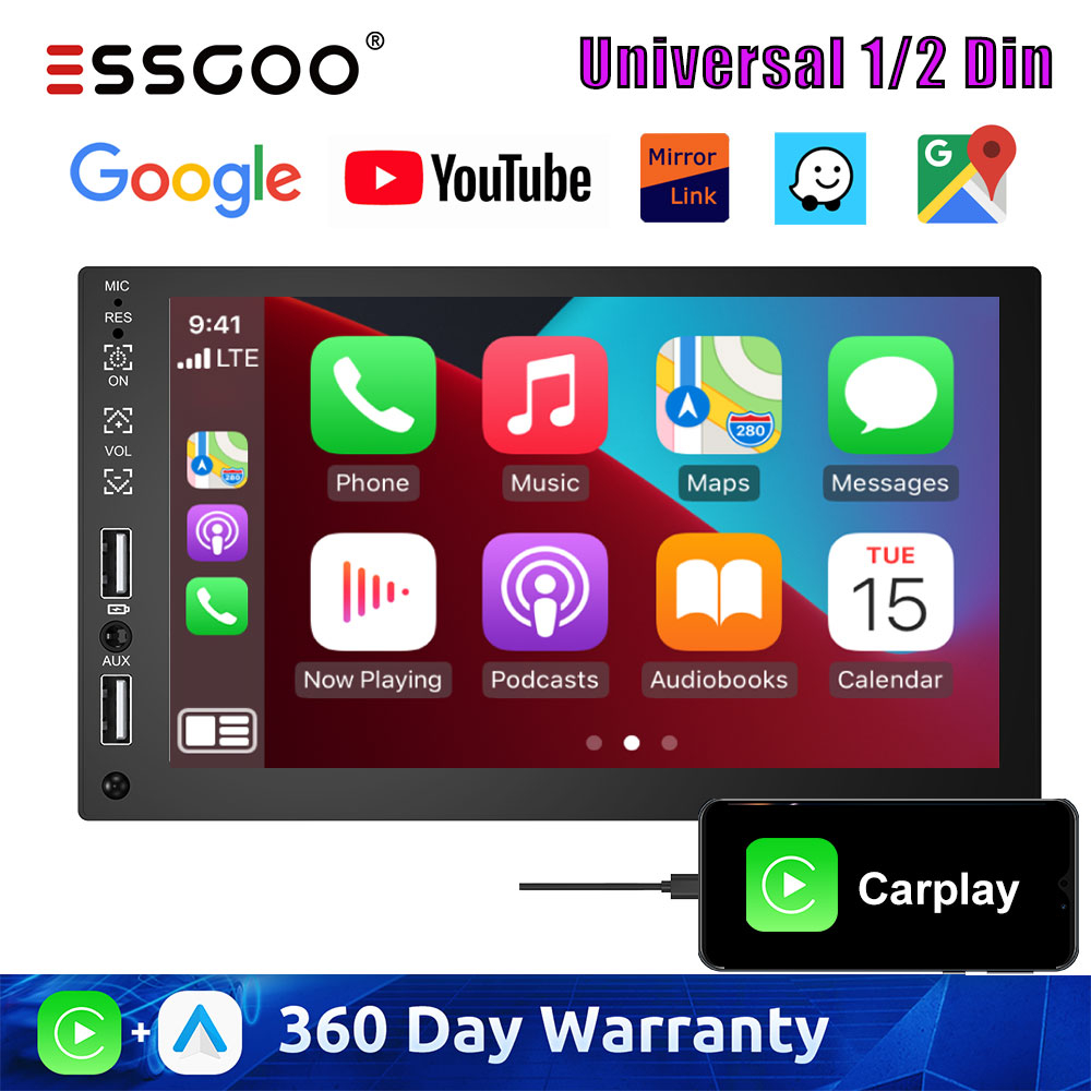 ESSGOO 7 INCH Touch Screen Car Player With CarPlay Supoort GPS 1/2 Din Multimedia Car MP5 Vedio ...