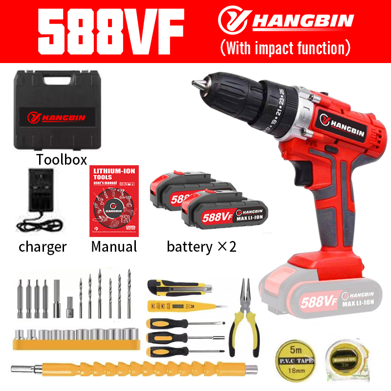 588VF 388VF Cordless Impact Drill 29 Set Car Cordless Drill +2 Lithium ...