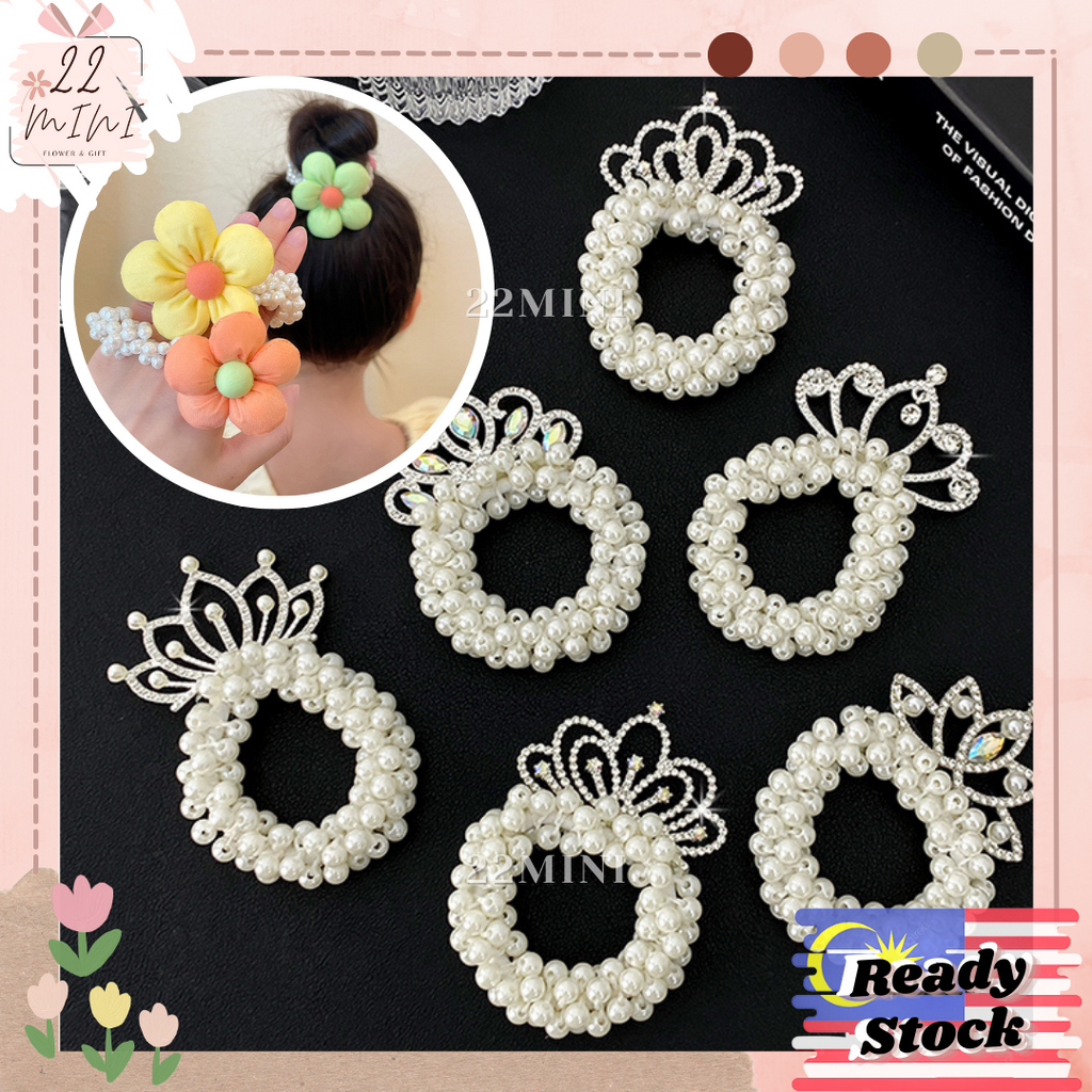 22MINI Princess Crown Pearl Hair Ring Girl's Scrunchie Rubber Band Head ...