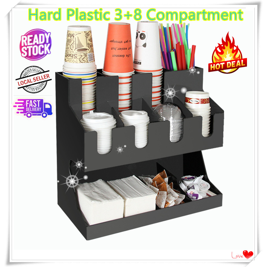 3+8= 11 compartments Hard Plastic Coffee Tea Condiment Cup Holder ...