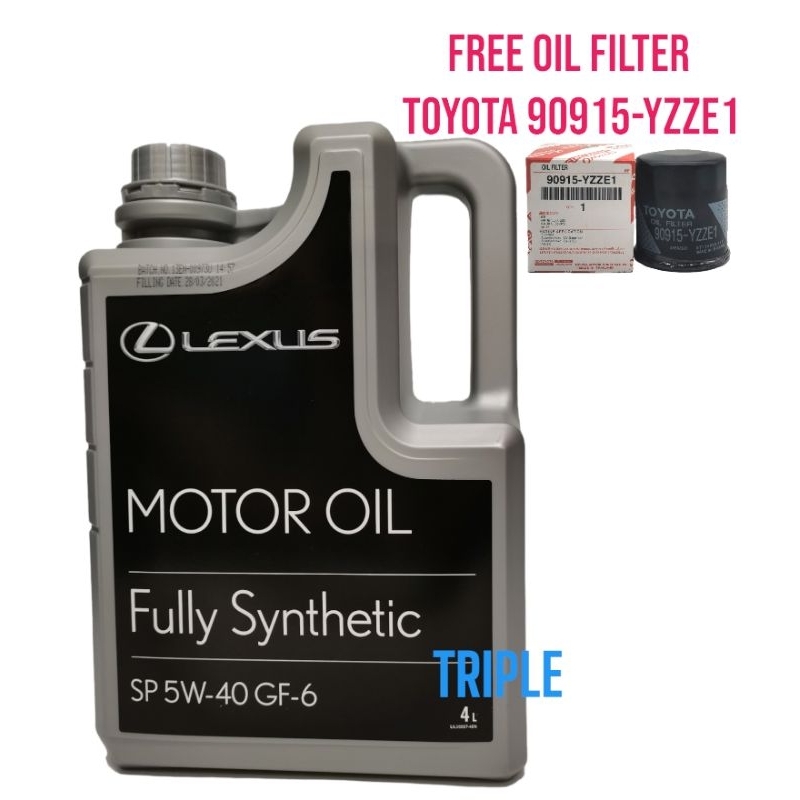 Lexus fully synthetic 5W40 engine oil with Toyota Oil Filter (YZZE1 ...
