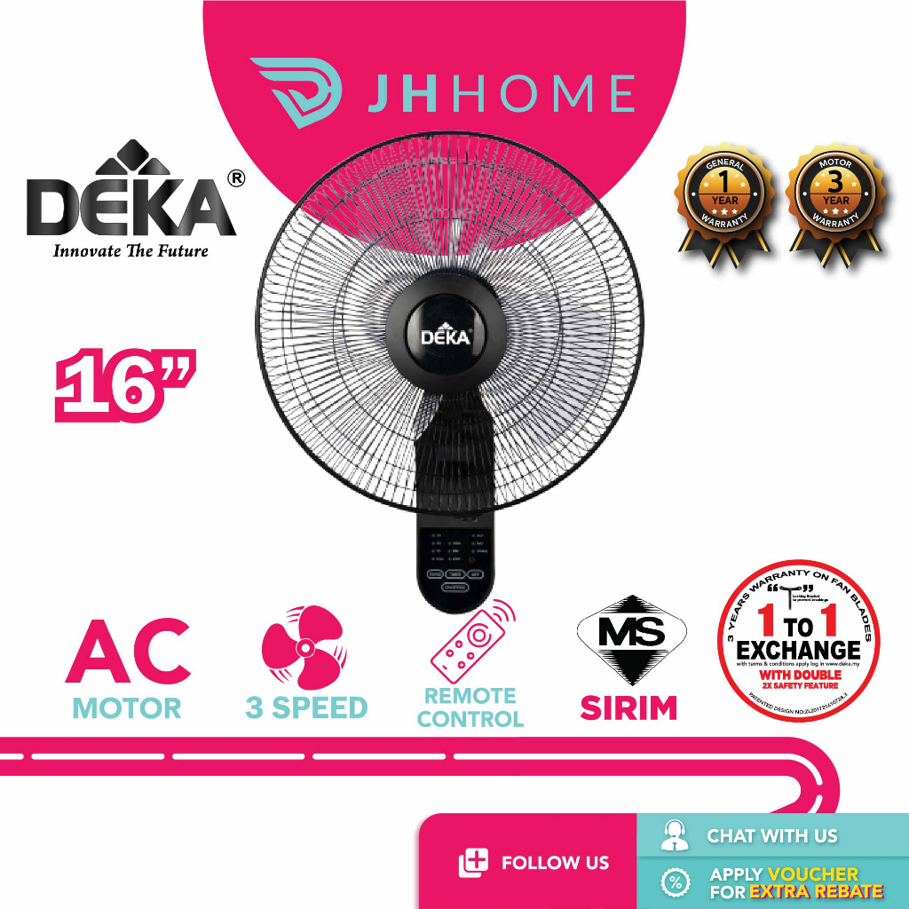 Deka 3 Speed Wall Fan With Remote Control (16") DWF 6R | Shopee Malaysia
