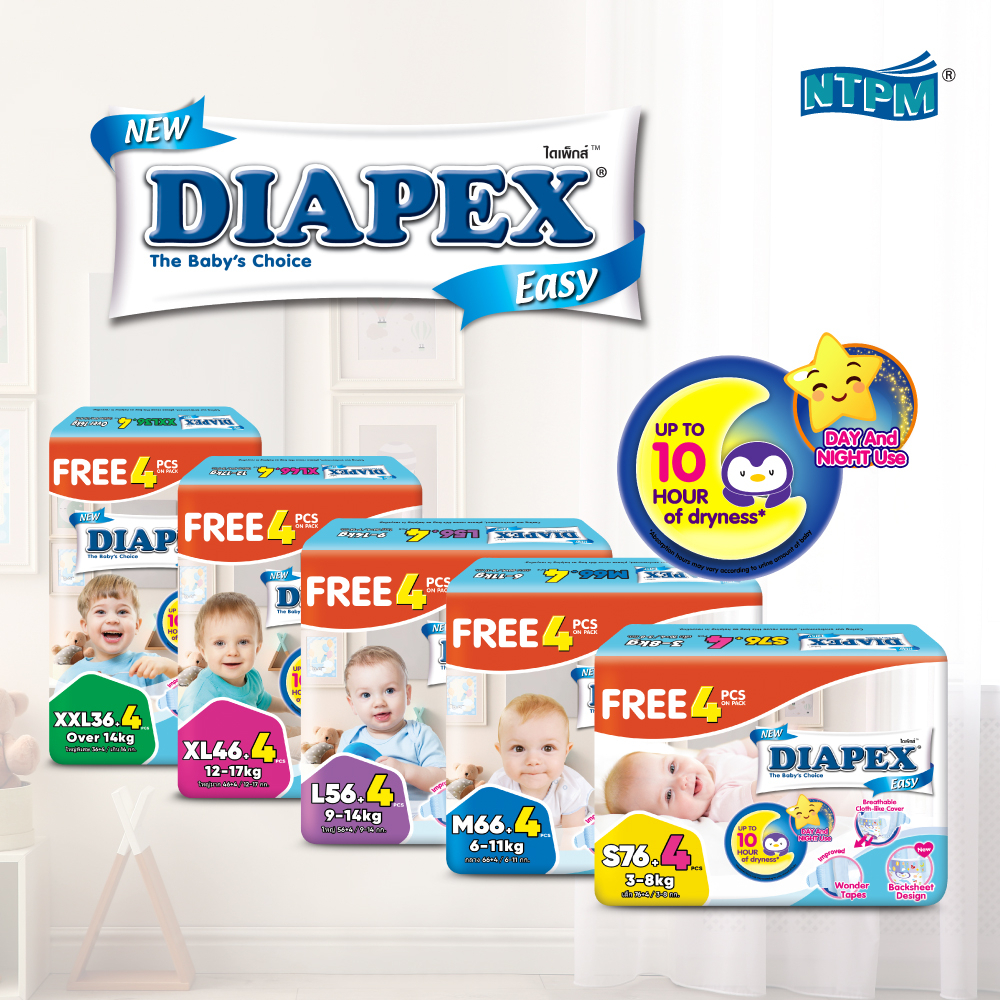 Diapex Diapers Mega Easy Tape Diapers - S76+4,M70,L56+4,XL46+4,XXL40 ...