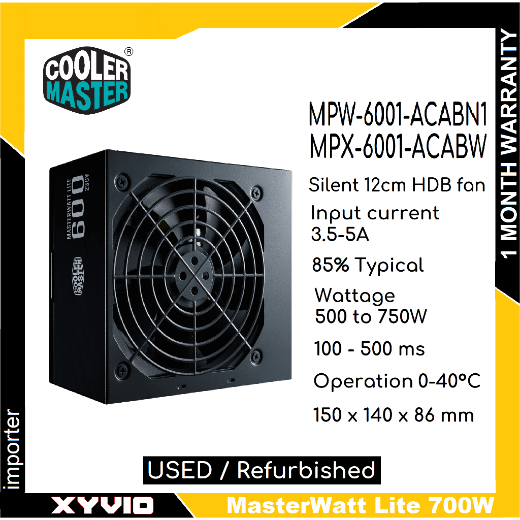 Cooler Master MASTERWATT LITE 230V 600W 80 Plus EU Non Modular Used Power Supply | Shopee Malaysia