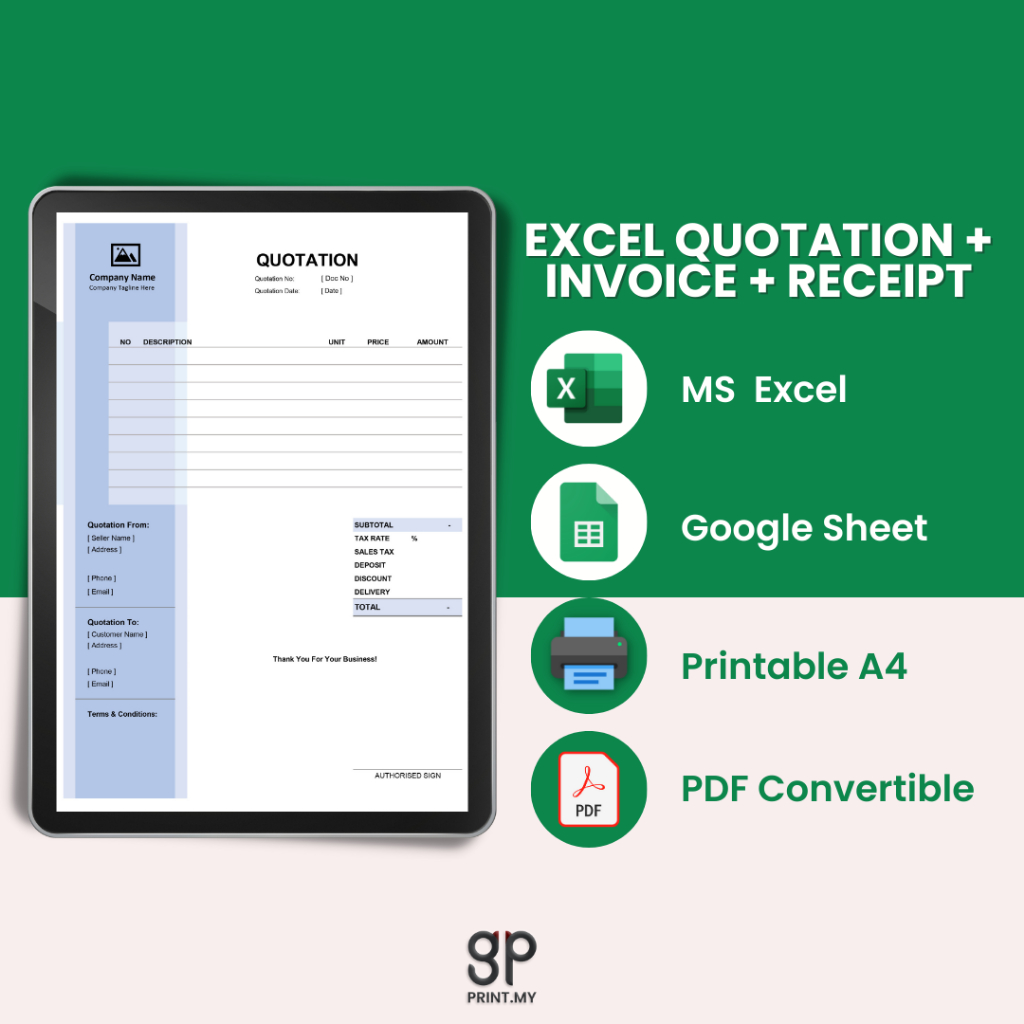 Auto Calculation Invoice Template Exce| 3 in 1 Quotation, Invoice ...