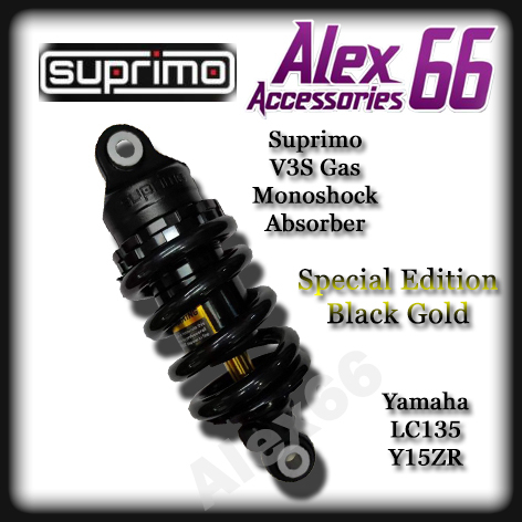 SUPRIMO V3S GAS MONOSHOCK ABSORBER 203MM 205MM YAMAHA LC135 Y15ZR [SPECIAL EDITION BLACK GOLD ...