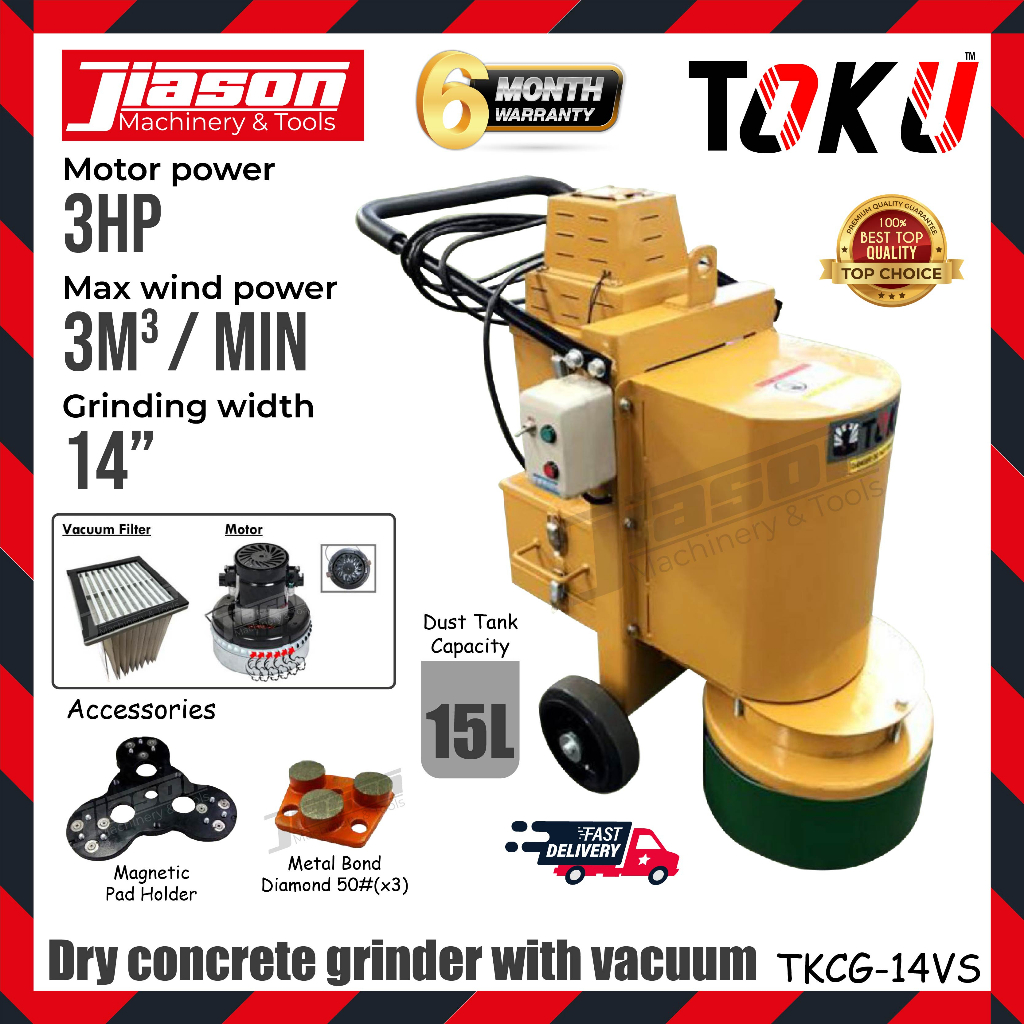 【TOP QUALITY】TOKU TKCG-14VS 15L 3HP Dry Concrete Grinder with Vacuum ...