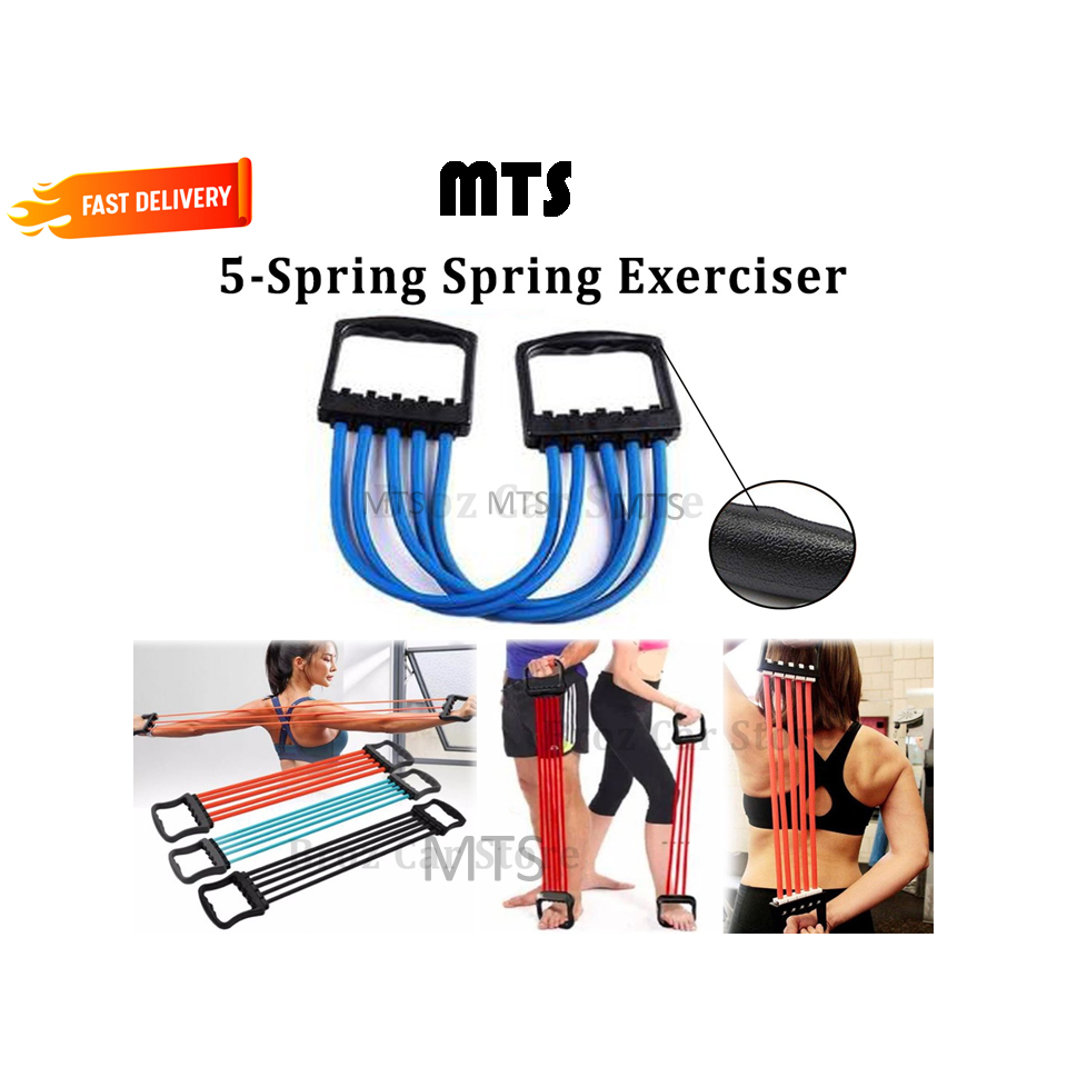 5 Springs Rubber Stretcher Home Gym Muscle Training Exerciser | Shopee ...