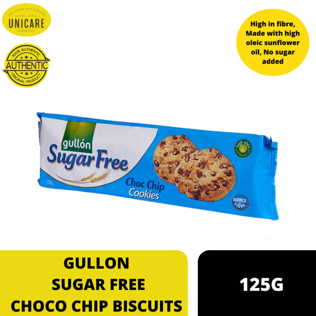 GULLON SUGAR FREE CHOCO CHIP BISCUITS 125G. High in fibre, Made with ...