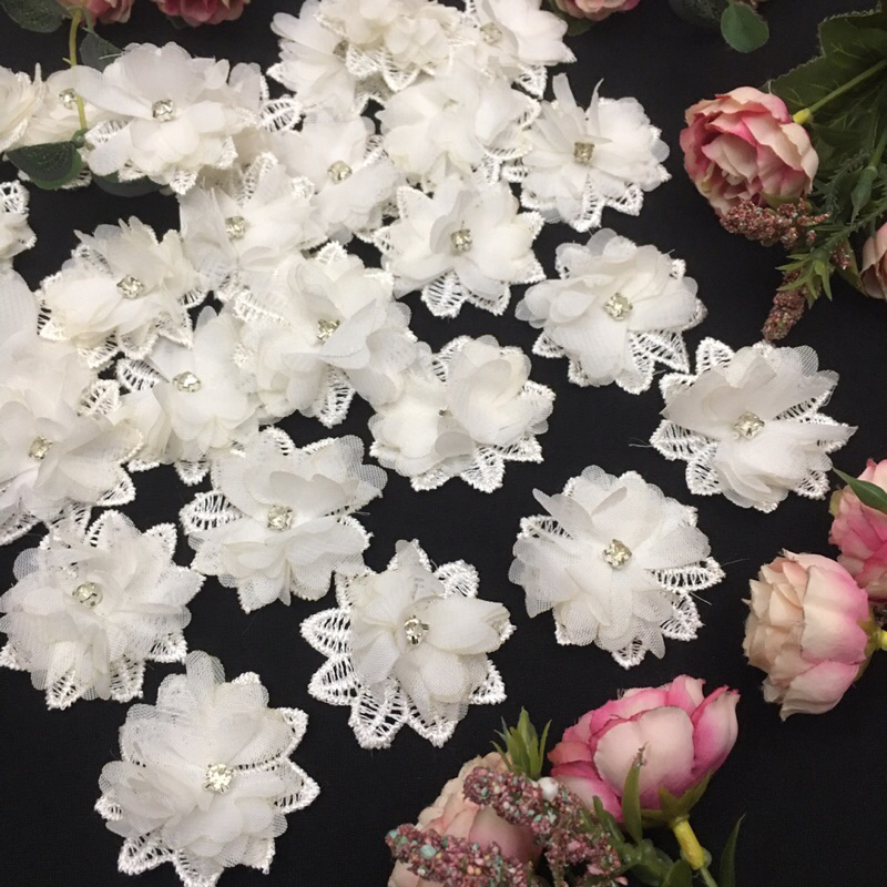 0313_5pcs 10pcs 4.5cm 3D White Flowers Embroidery Chiffon Flowers ...