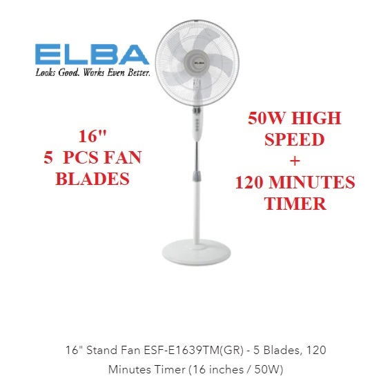 (FREE WRAPING) ESF-E1639TM(GR) ELBA STAND FAN 16 INCH WITH TIMER ...
