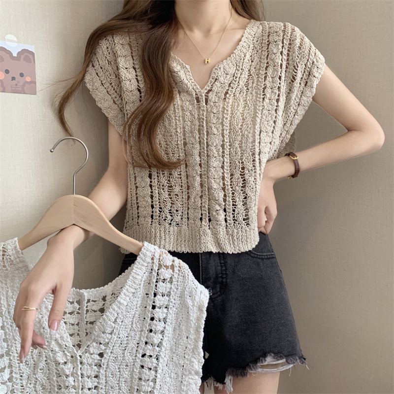 (READY STOCK IN MALAYSIA) Libby Knitted V Neck Top 薄款镂空V领针织衫上衣 | Shopee ...