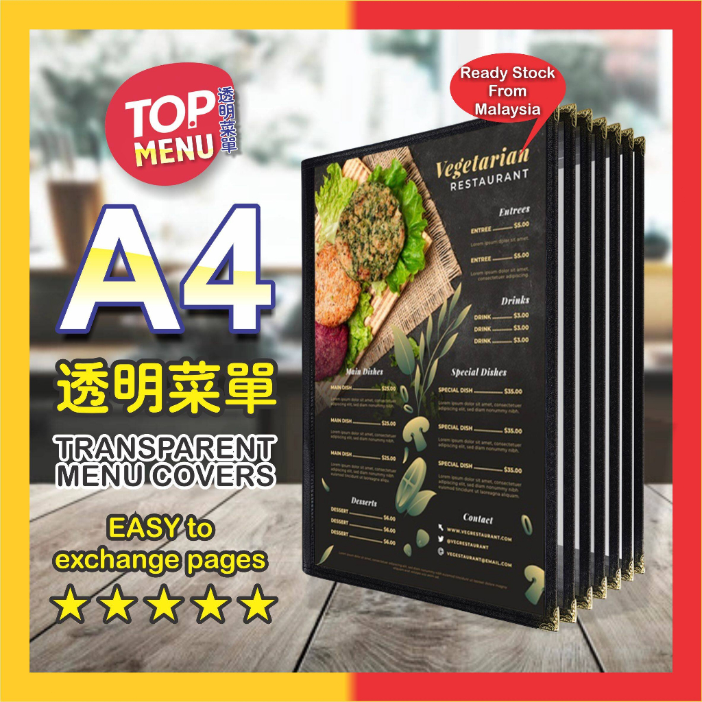 DIY Restaurant A4 Menu Covers | Cafe Transparent Clear Menu Pocket ...