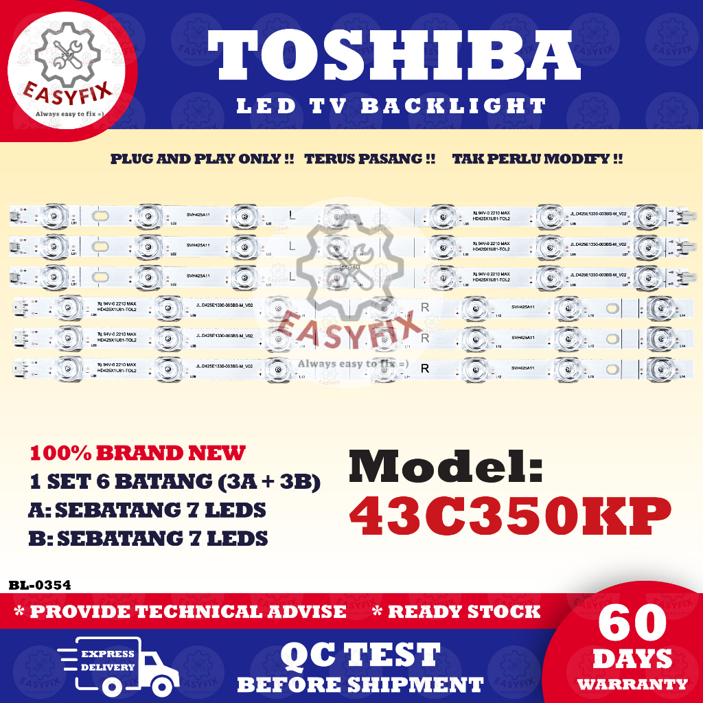 43C350KP TOSHIBA 43 INCH LED TV BACKLIGHT ( LAMPU TV ) 43C350 43-C350KP ...
