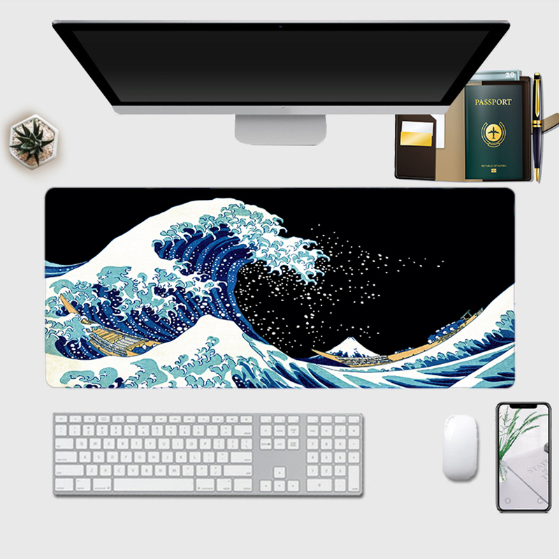Japanese Sea Wave Large Mouse Pad, Extended Gaming Mousepads, Non-Slip ...