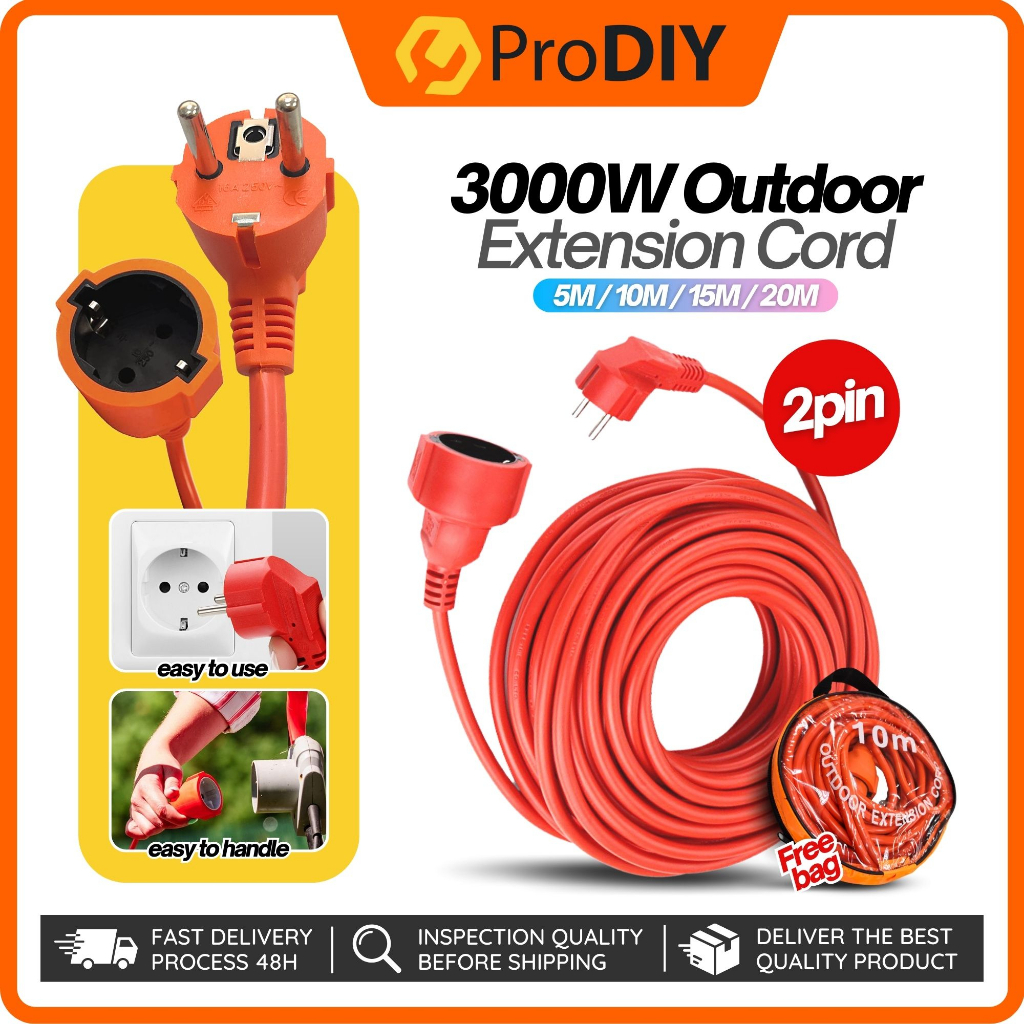 5M / 10M / 15M / 20M 2-Pin Plug Extension Cord Europe European Euro ...