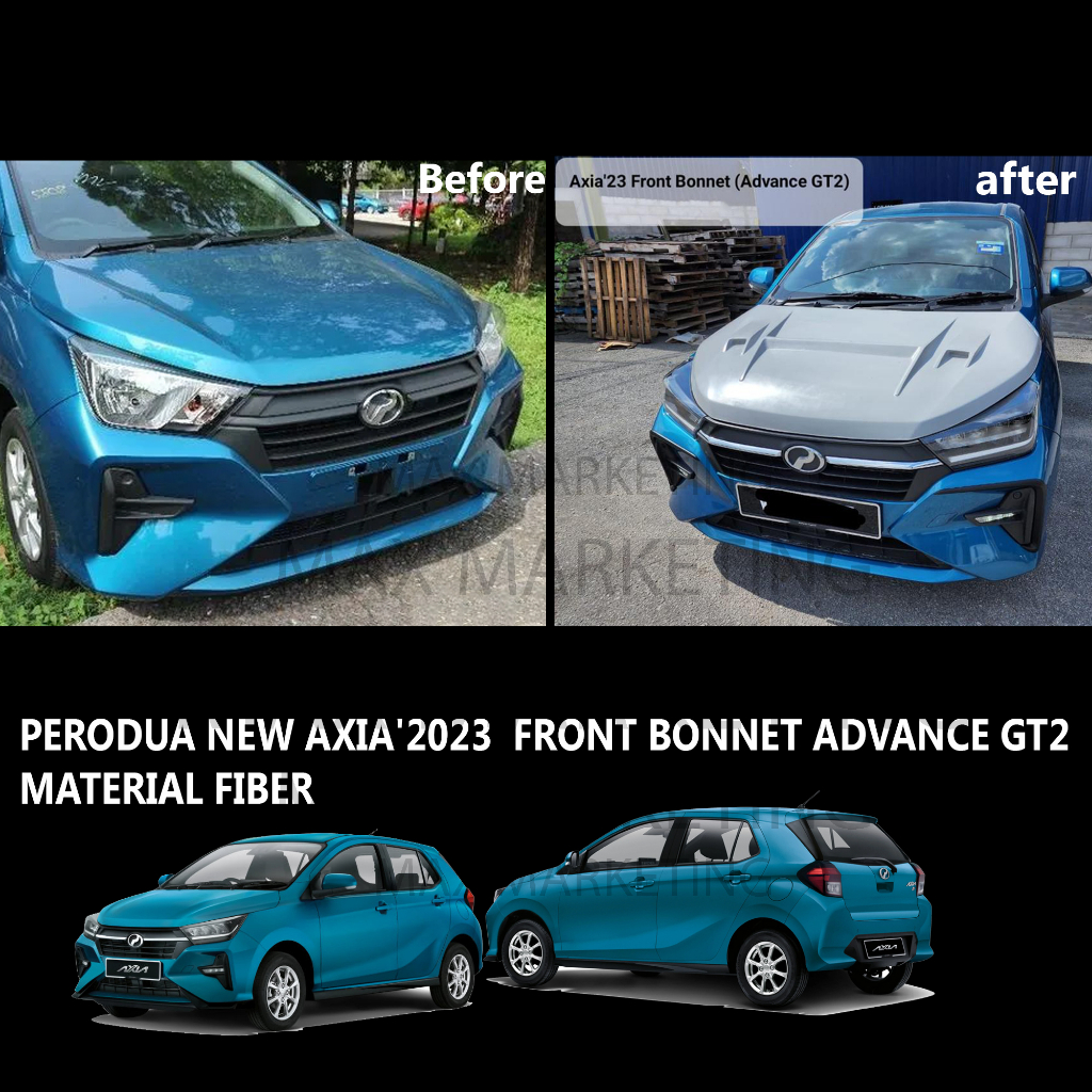 PERODUA NEW AXIA'2023 FRONT BONNET ADVANCE GT2 FIBER | Shopee Malaysia
