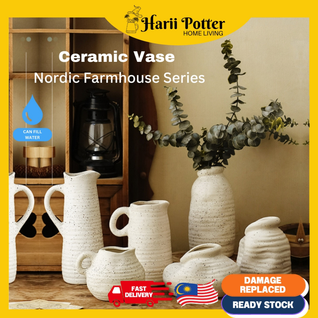 HARII POTTER Ceramic Vase Nordic Farmhouse Series Artistic Flower Pot ...