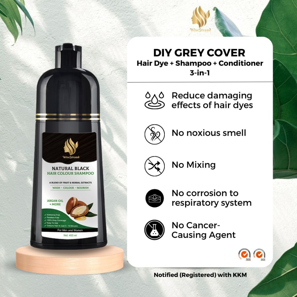 [ Natural Black ] WiseStrand Natural Hair Dye Colour Shampoo｜Syampoo ...